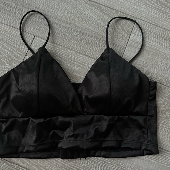 Tops | New Satin Top Crop Push Up Black | Poshmark